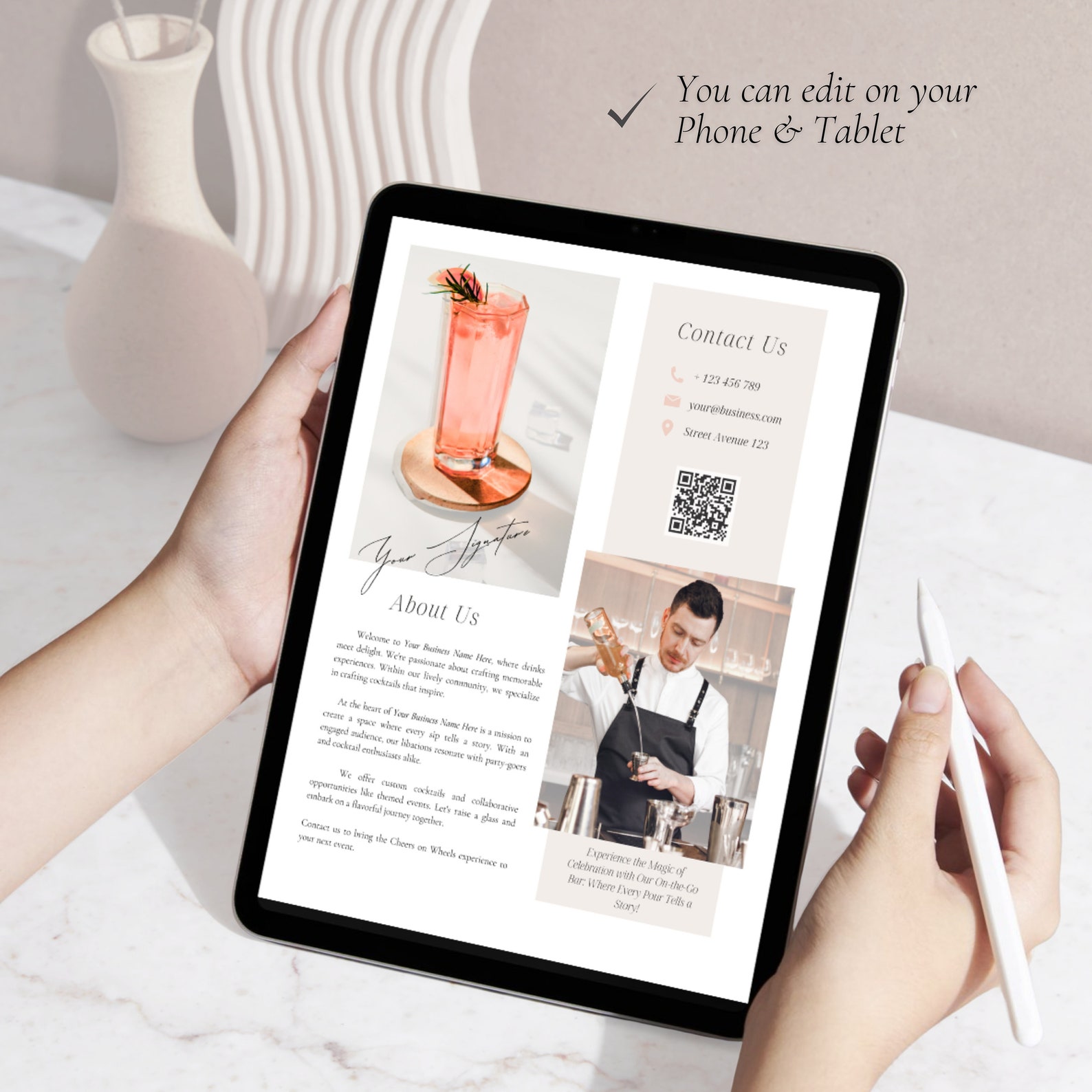Mobile Bar Brochure Template, Editable Bartender Instagram Business ...
