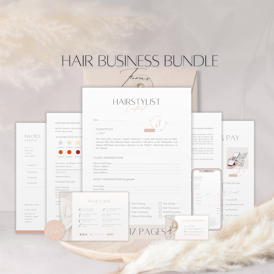 Hair Business Bundle Forms Template, Editable Hairstylist Contract ...