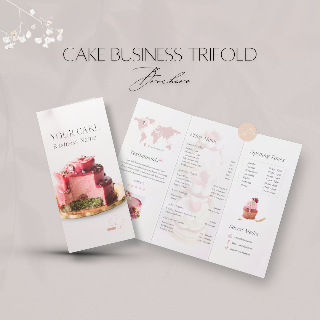 Cake Trifold Brochure Template, Editable Baker Pricing Menu File ...