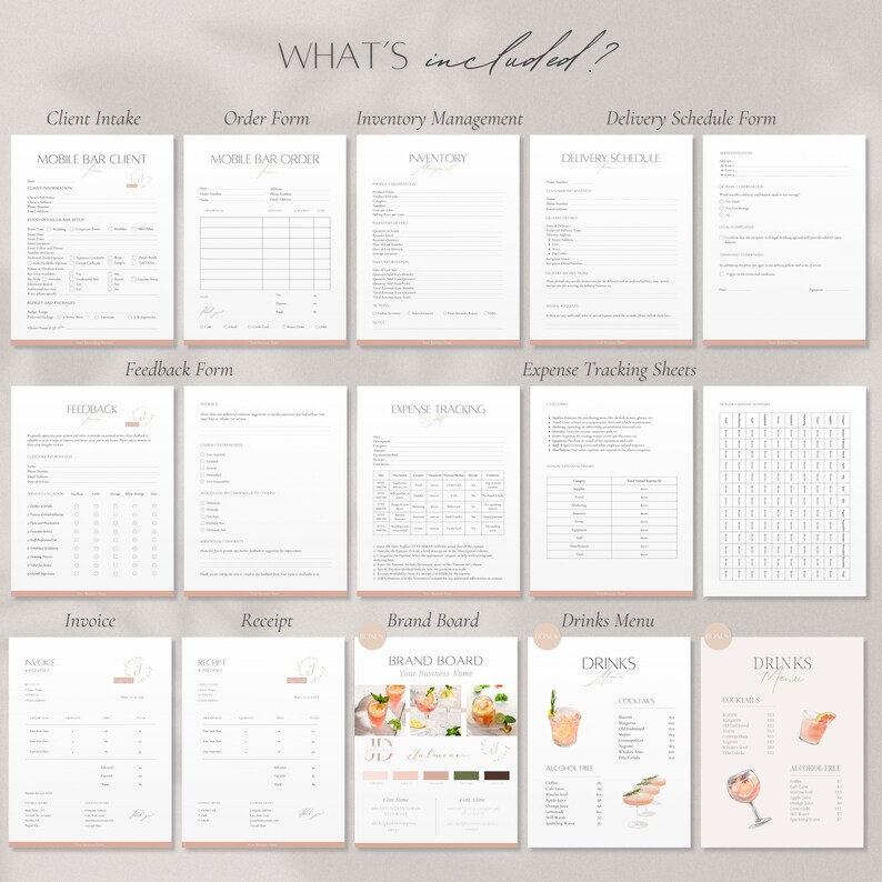 Mobile Bar Business Management Forms, Editable Bartender Order File ...