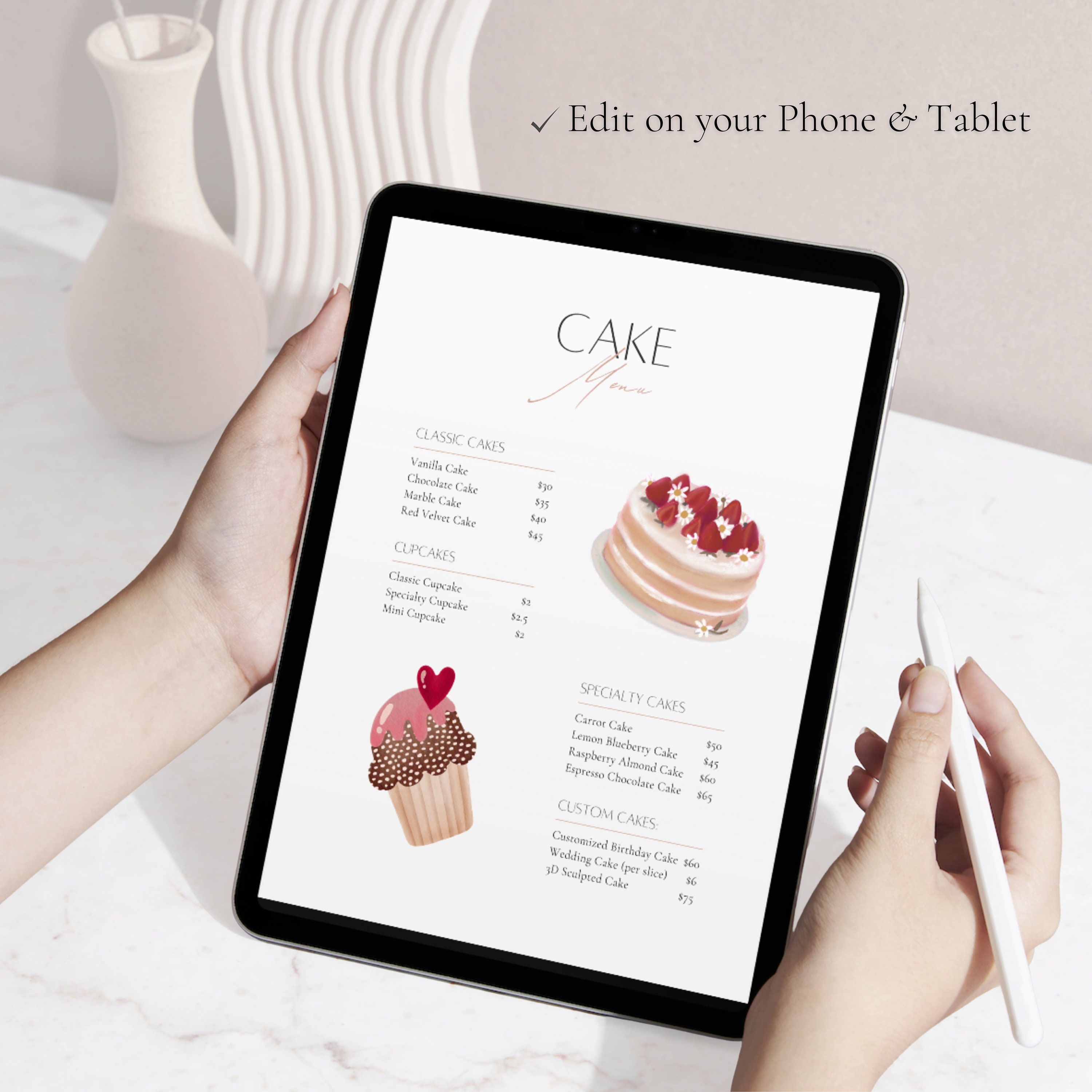 Cake Menu Template, Editable Cupcake Pricing List, Professional Client ...