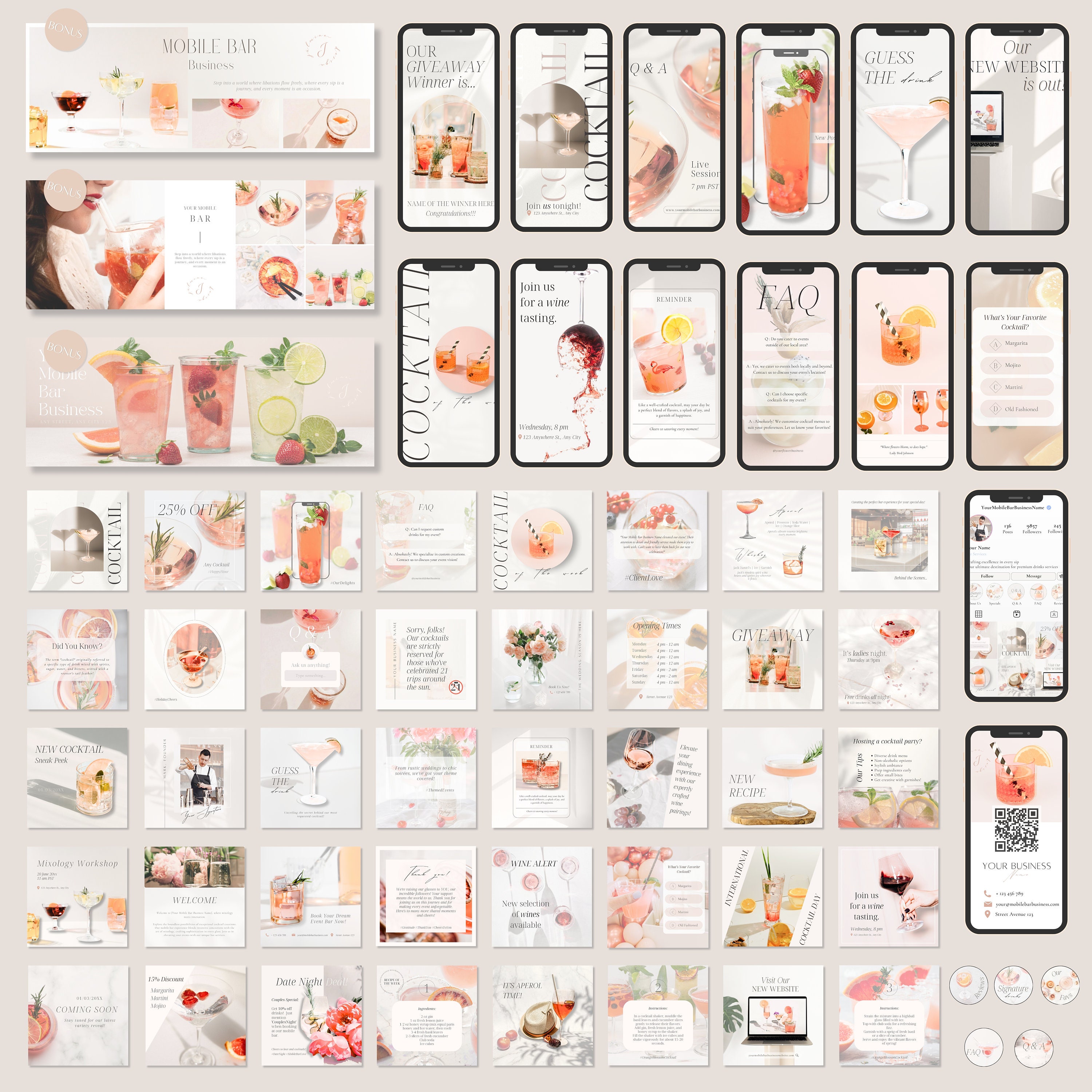 Mobile Bar Mega Bundle Templates, Editable Bartender Contract ...