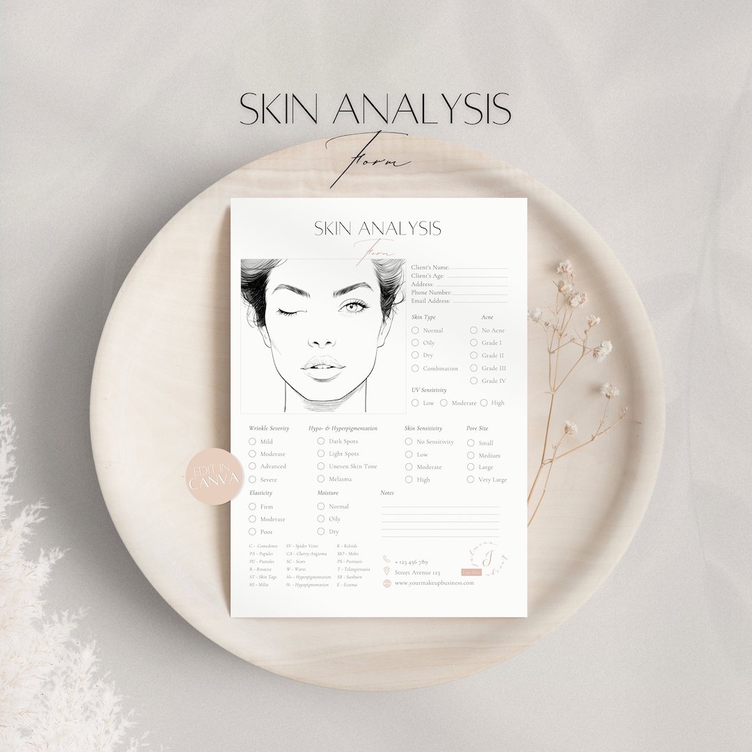 Skin Analysis Form Template, Editable Facial Assessment, Professional ...