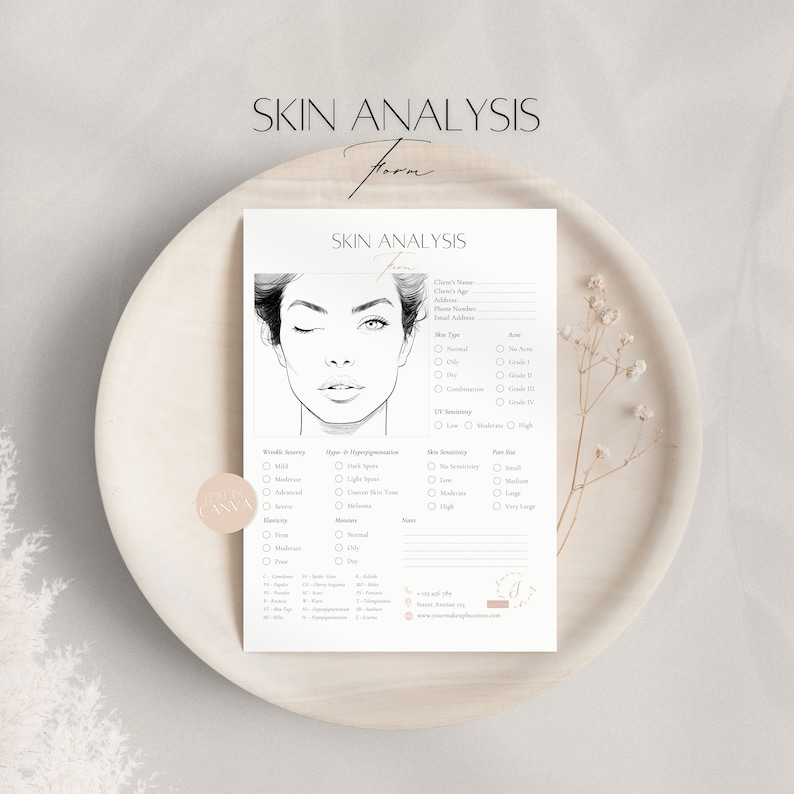 Skin Analysis Form Template, Editable Facial Assessment, Professional ...