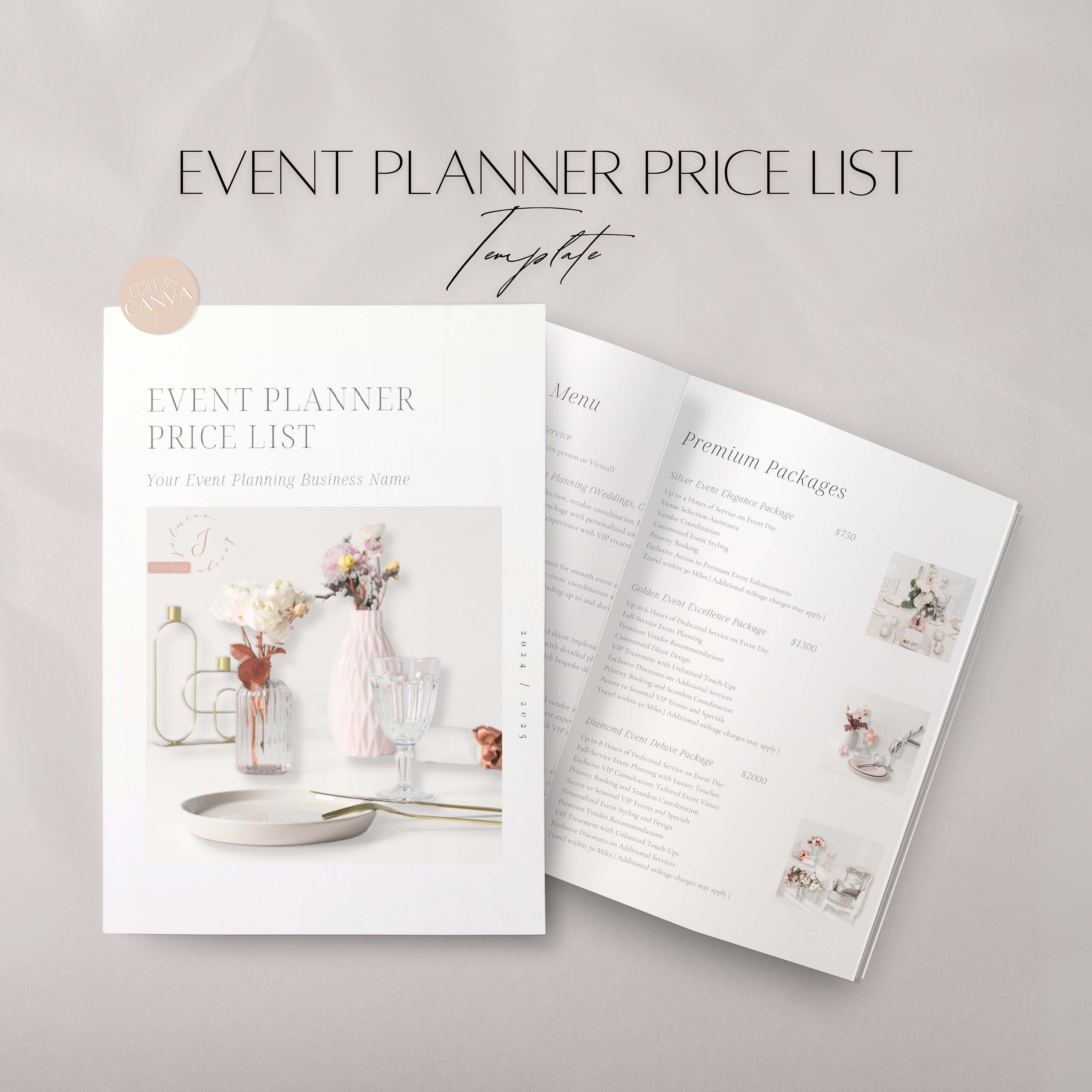 Event Services Price List Template, Editable Event Planner Pricing Menu ...