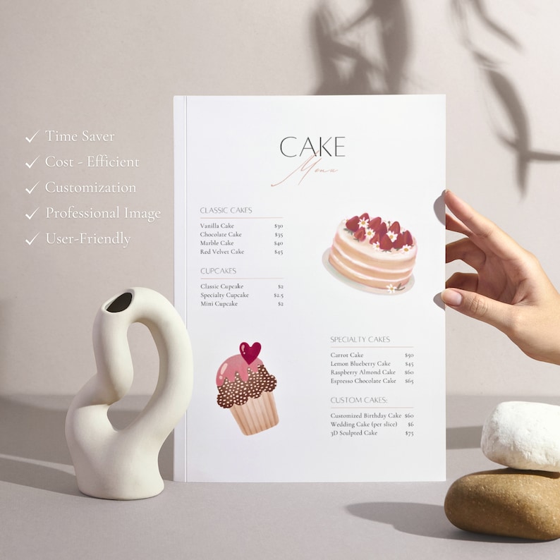 Cake Menu Template, Editable Cupcake Pricing List, Professional Client ...
