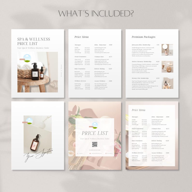 Spa & Wellness Price List Template, Editable Beauty Services Pricing ...