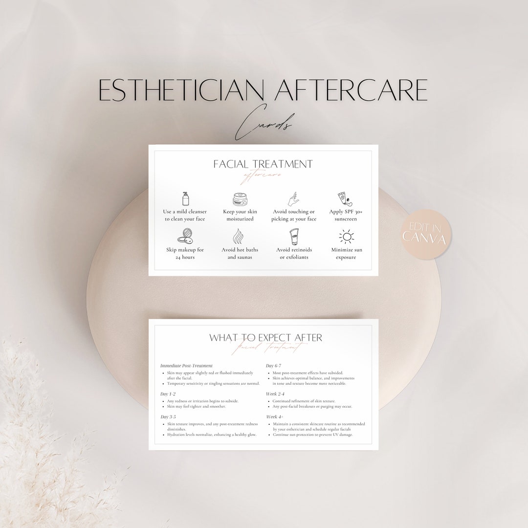 Esthetician Aftercare Card, Editable What to Expect After Facial Card, Professional Salon ...