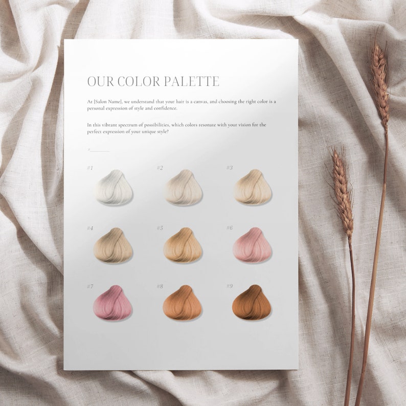 Hair Color Consultation Form, Editable Client Hair Coloring Services ...
