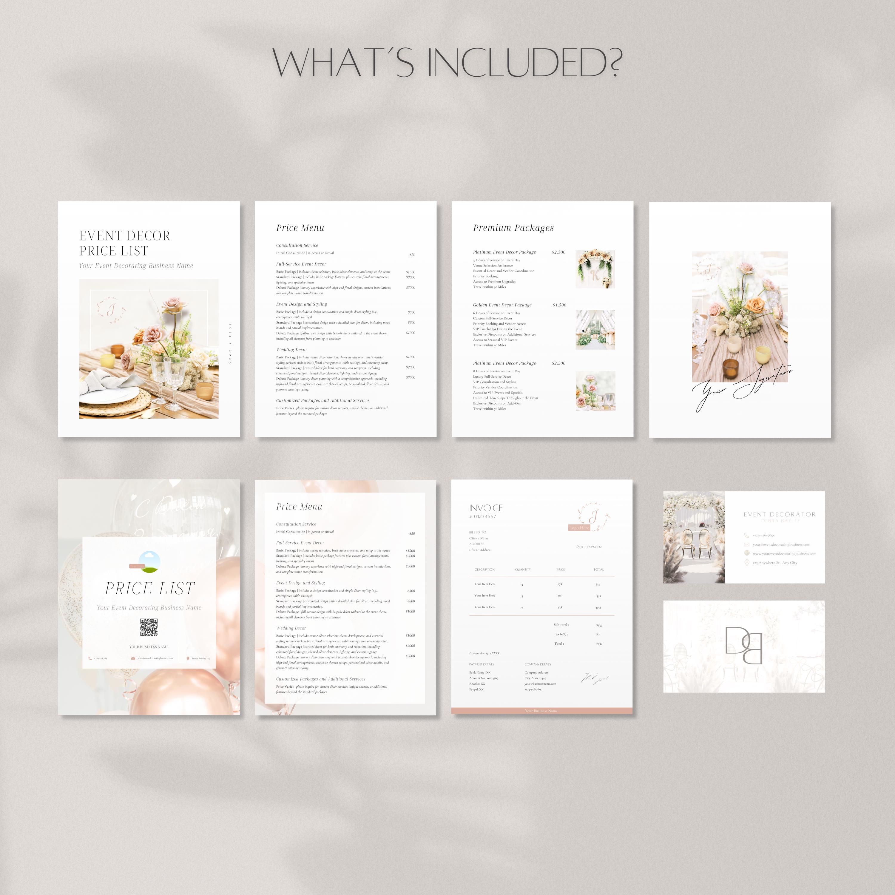Event Decorator Price List Template, Editable Party Decor Pricing Menu ...