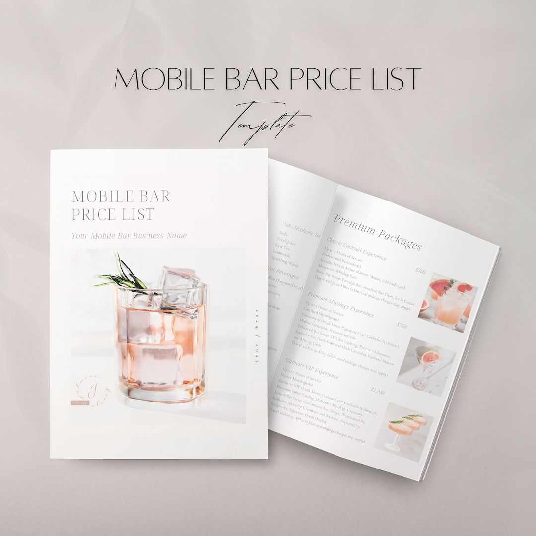 Mobile Bar Price List, Editable Bartender Services Pricing ...