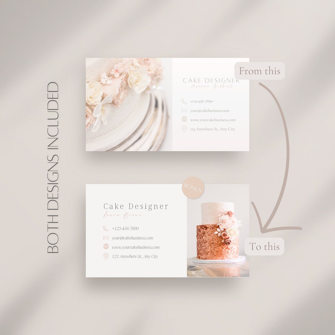 Cake Business Card Template, Editable Cake Baker Info Details ...
