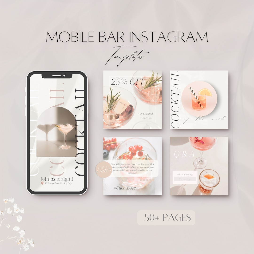 Mobile Bar Instagram Templates, Bartender Social Media Posts ...
