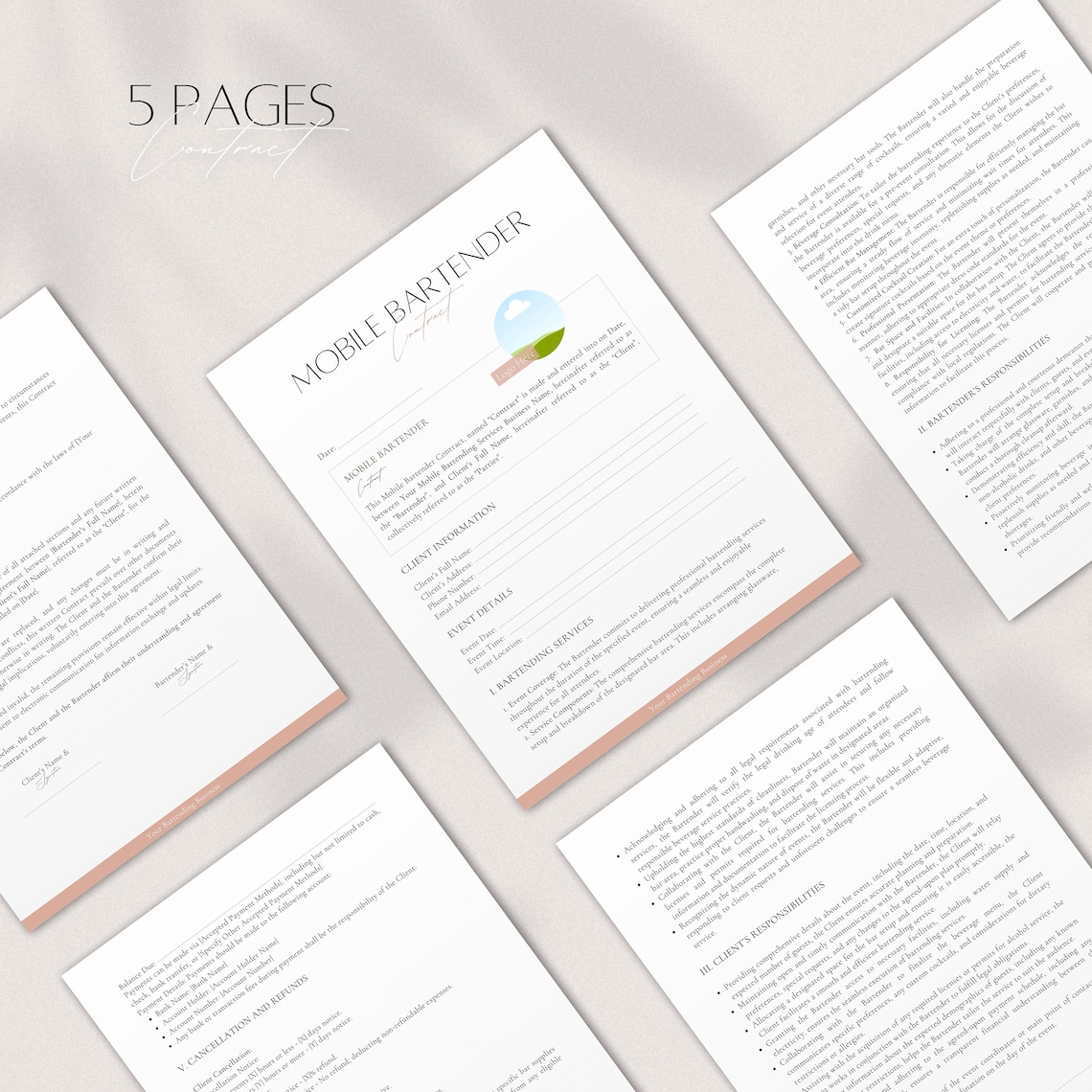 Mobile Bar Contract Template, Editable Bartender Services Canva Form ...