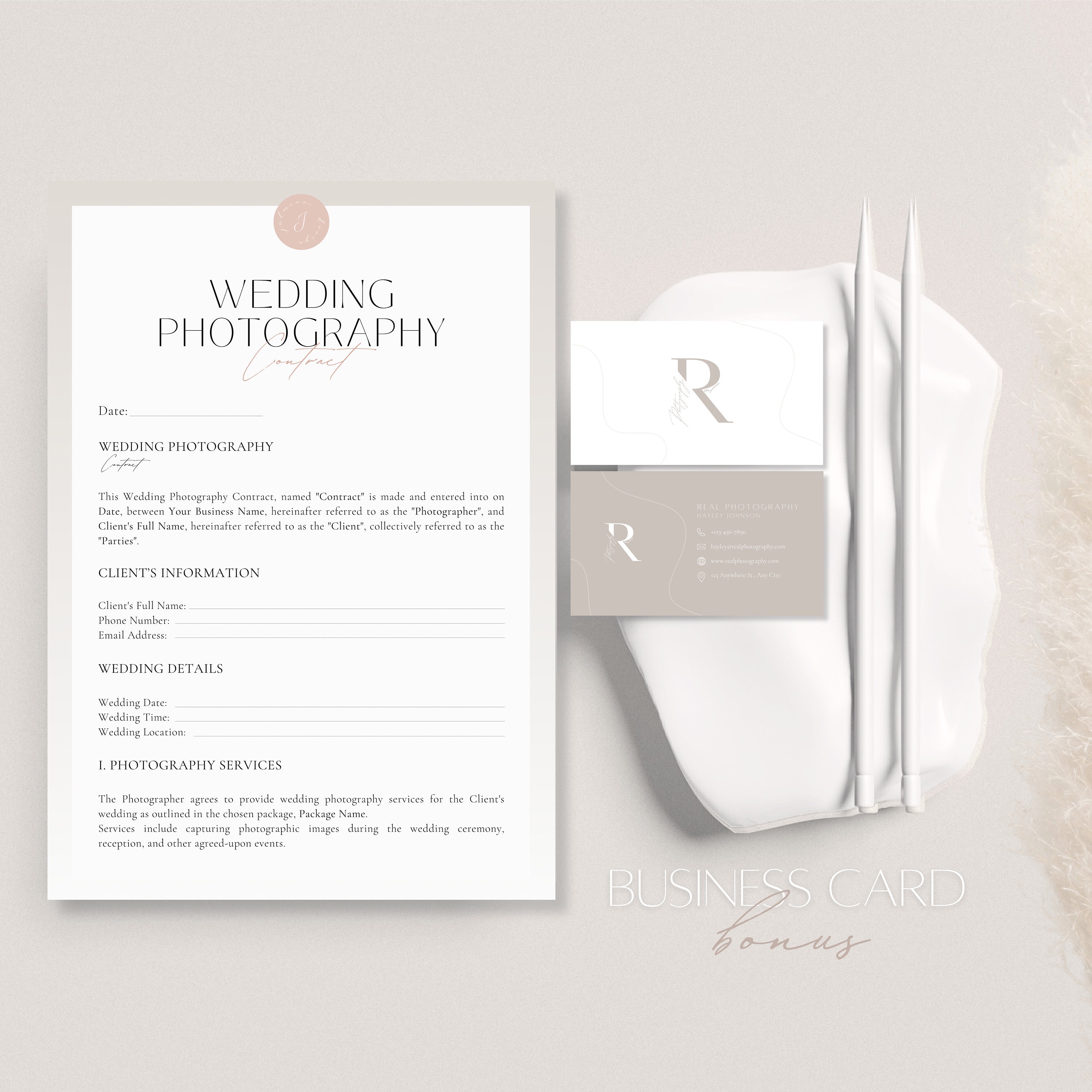 Wedding Photography Contract Template, Elegant Client Agreement, 6-page ...