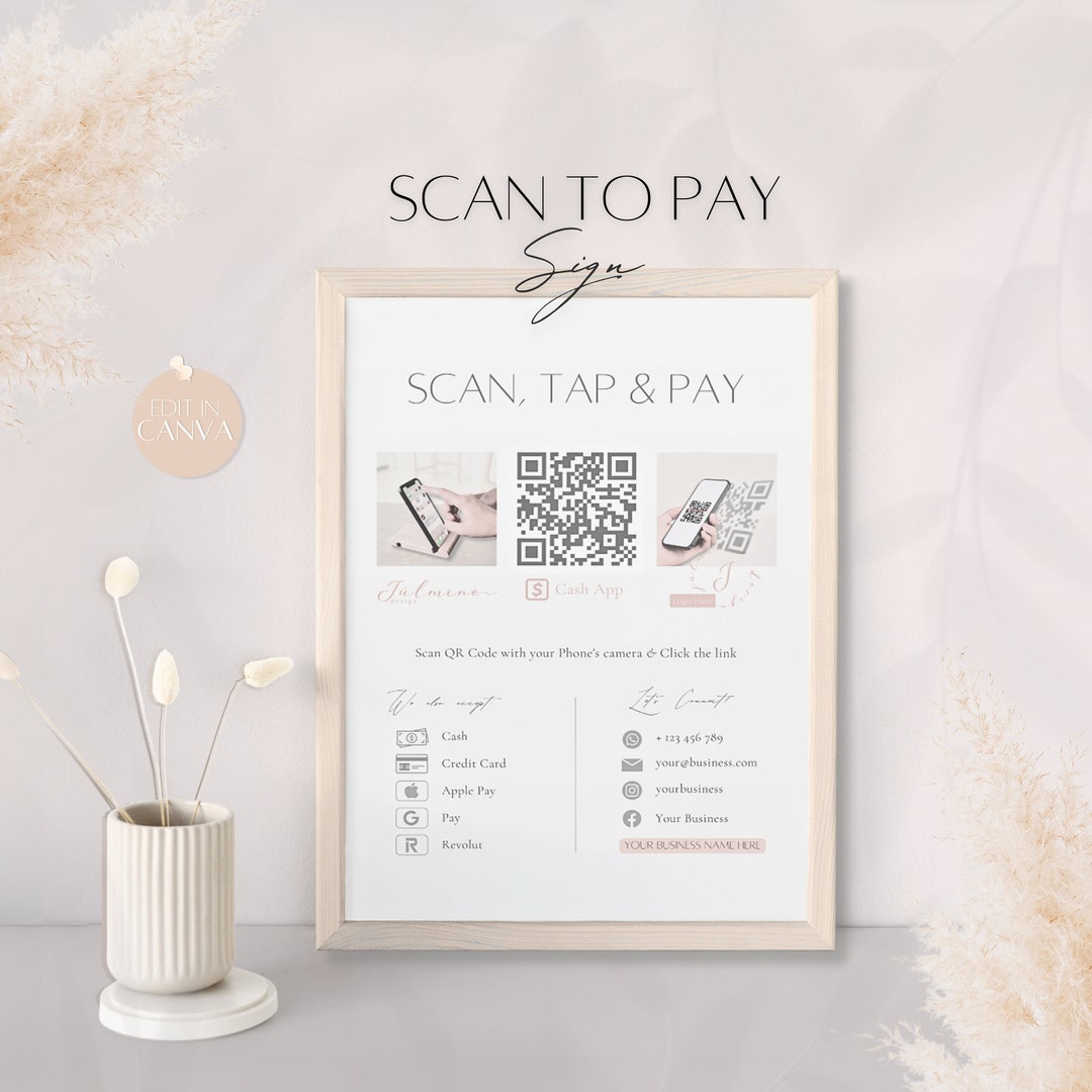 Scan to Pay Template, Editable QR Code Sign, Printable Cash App Payment ...
