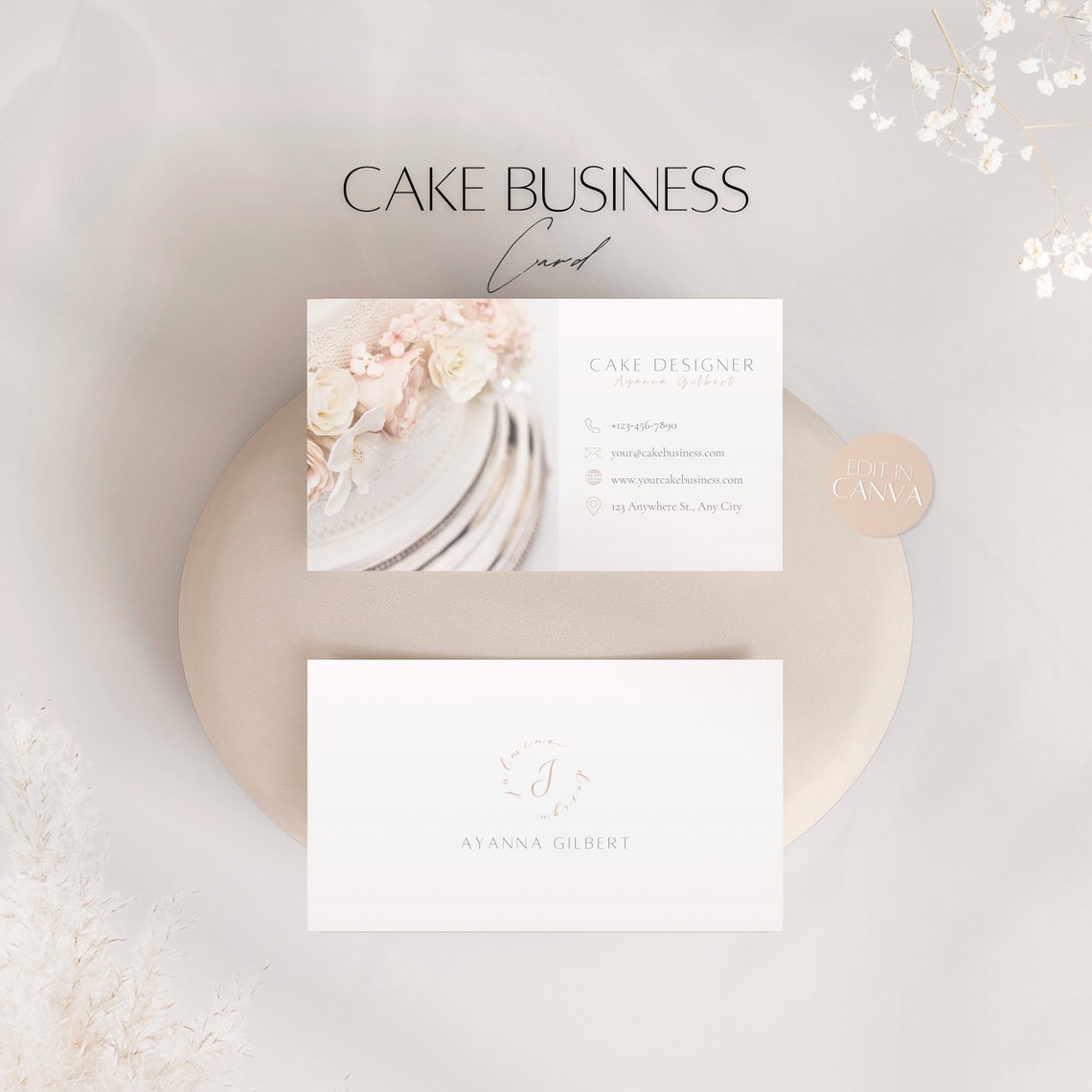 Cake Business Card Template, Editable Cake Baker Info Details ...