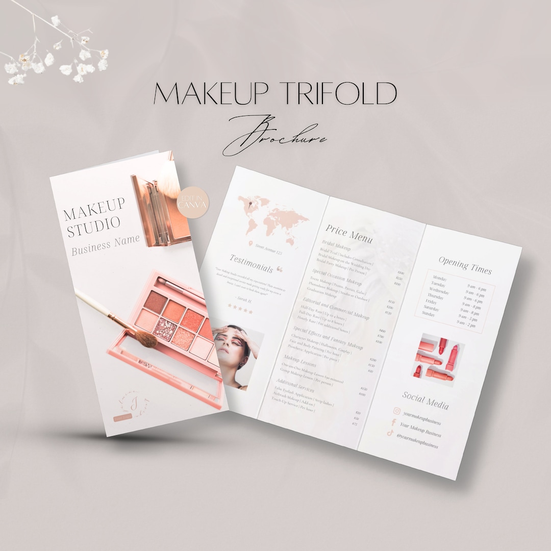 Makeup Trifold Brochure Template, Editable Makeup Artist Booklet ...