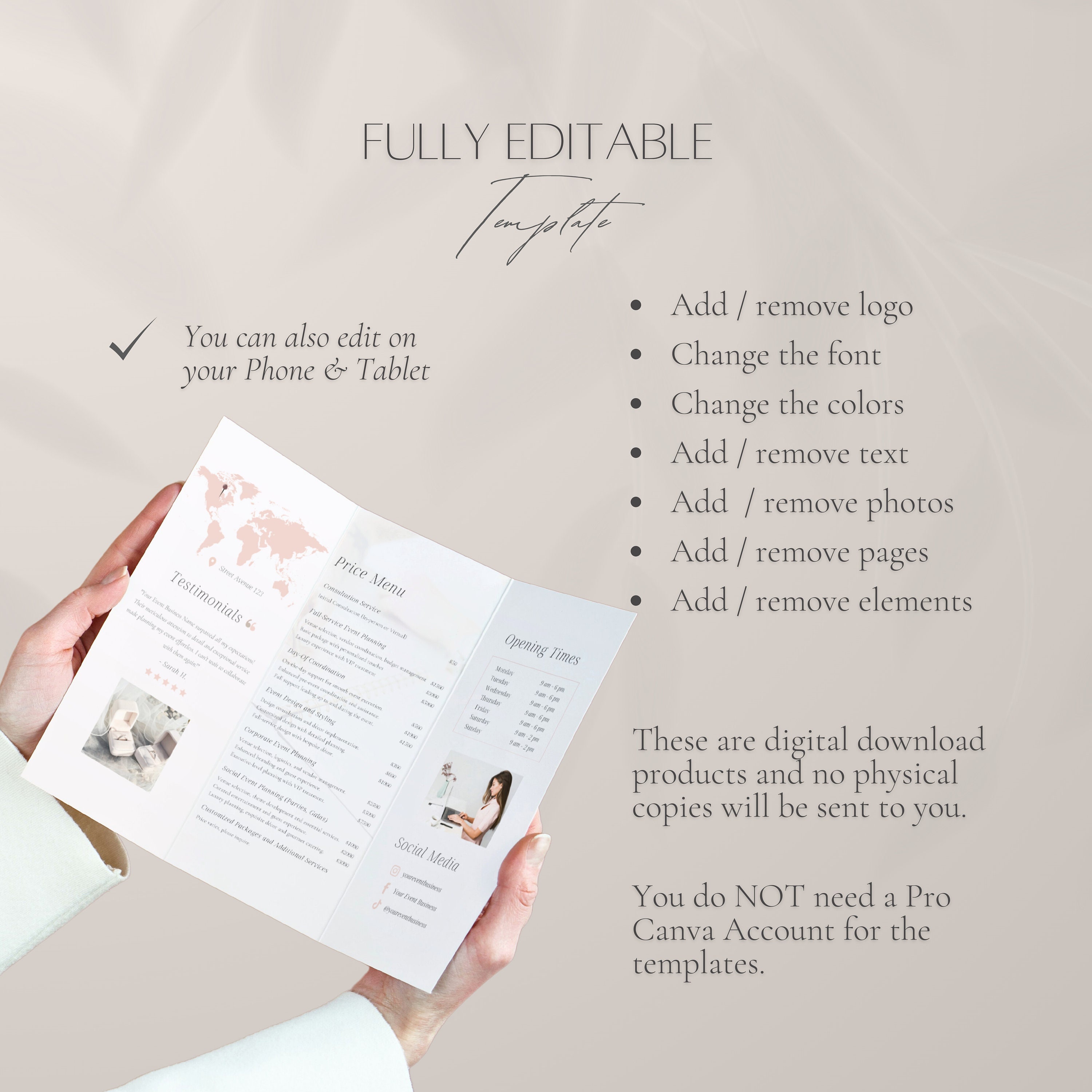 Event Services Trifold Brochure Template, Editable Event Planner ...