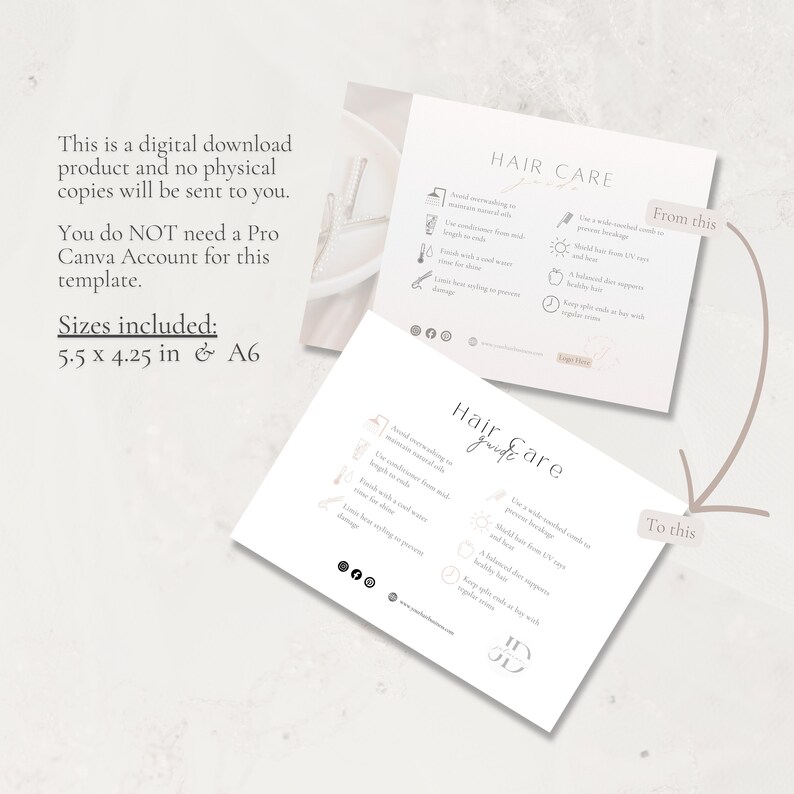 Hair Care Card Template, Instructions Card for Hair Clients ...