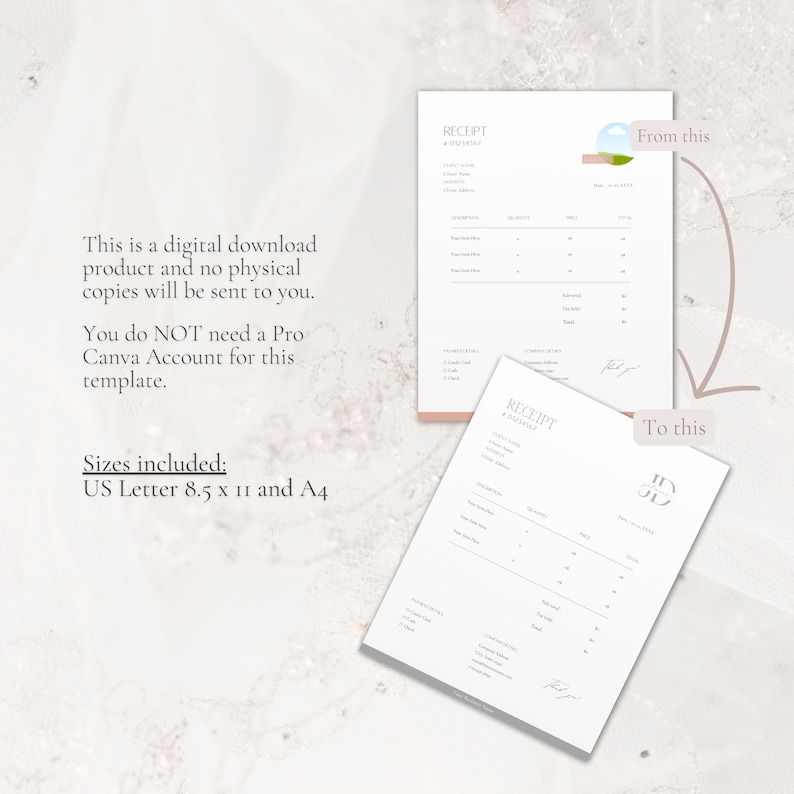Receipt Template, Editable Receipt for Clients, Printable Billing Form ...
