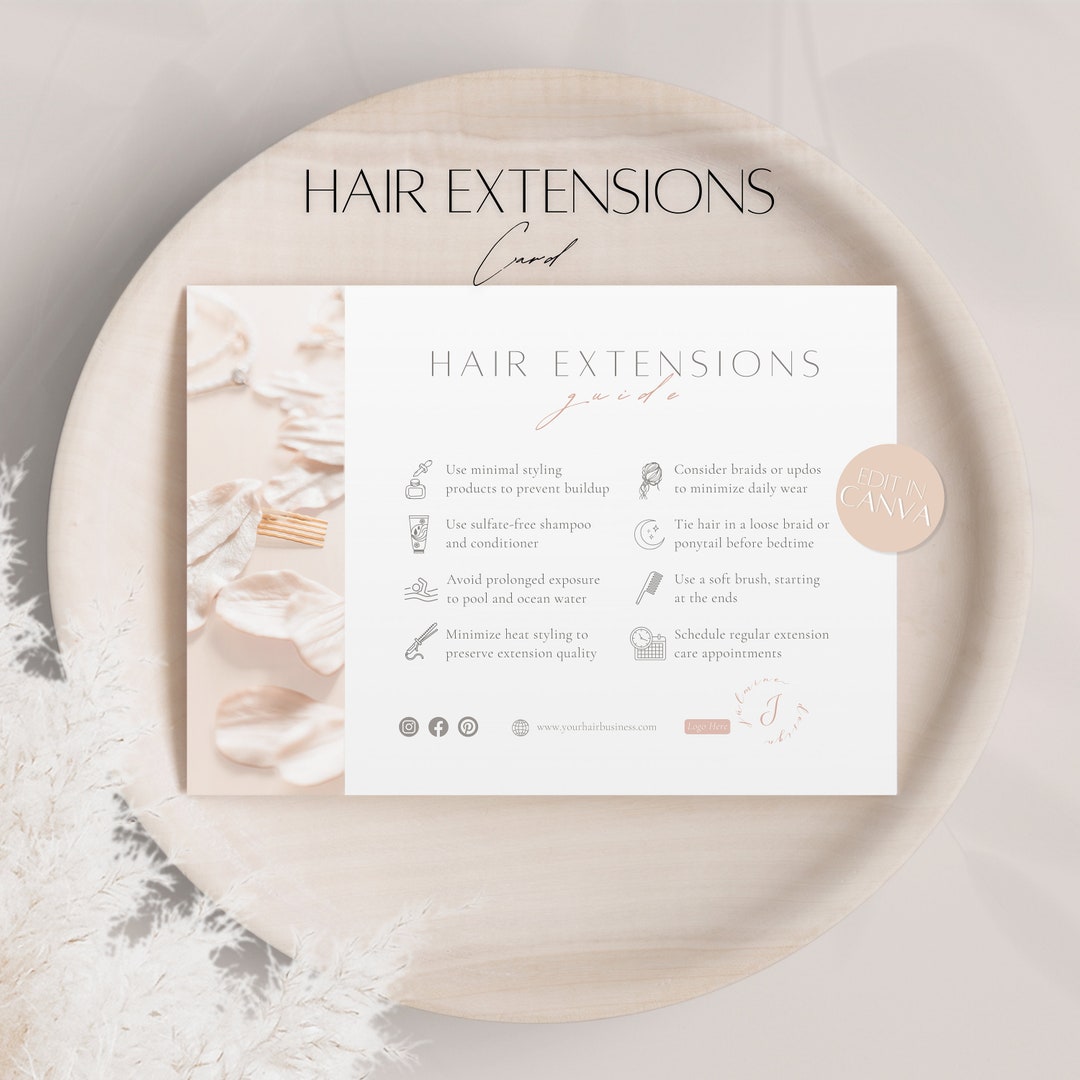 Hair Extensions Care Card Template, Editable Hairdresser Instructions ...