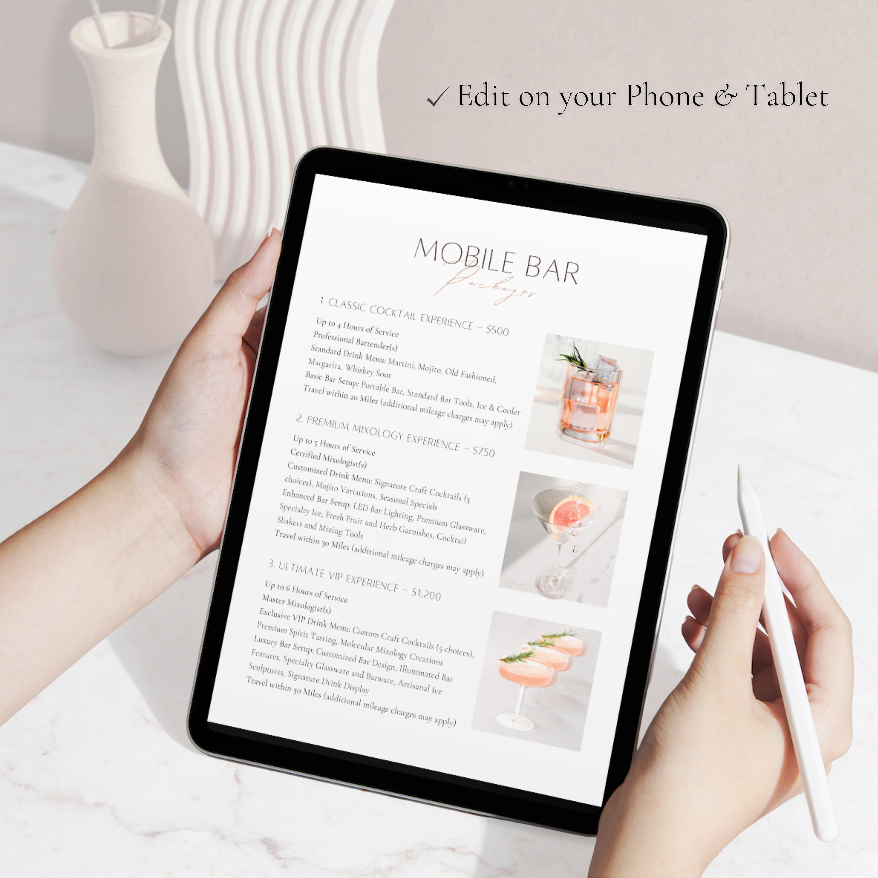 Mobile Bar Package List Template, Editable Bartender Services Pricing ...