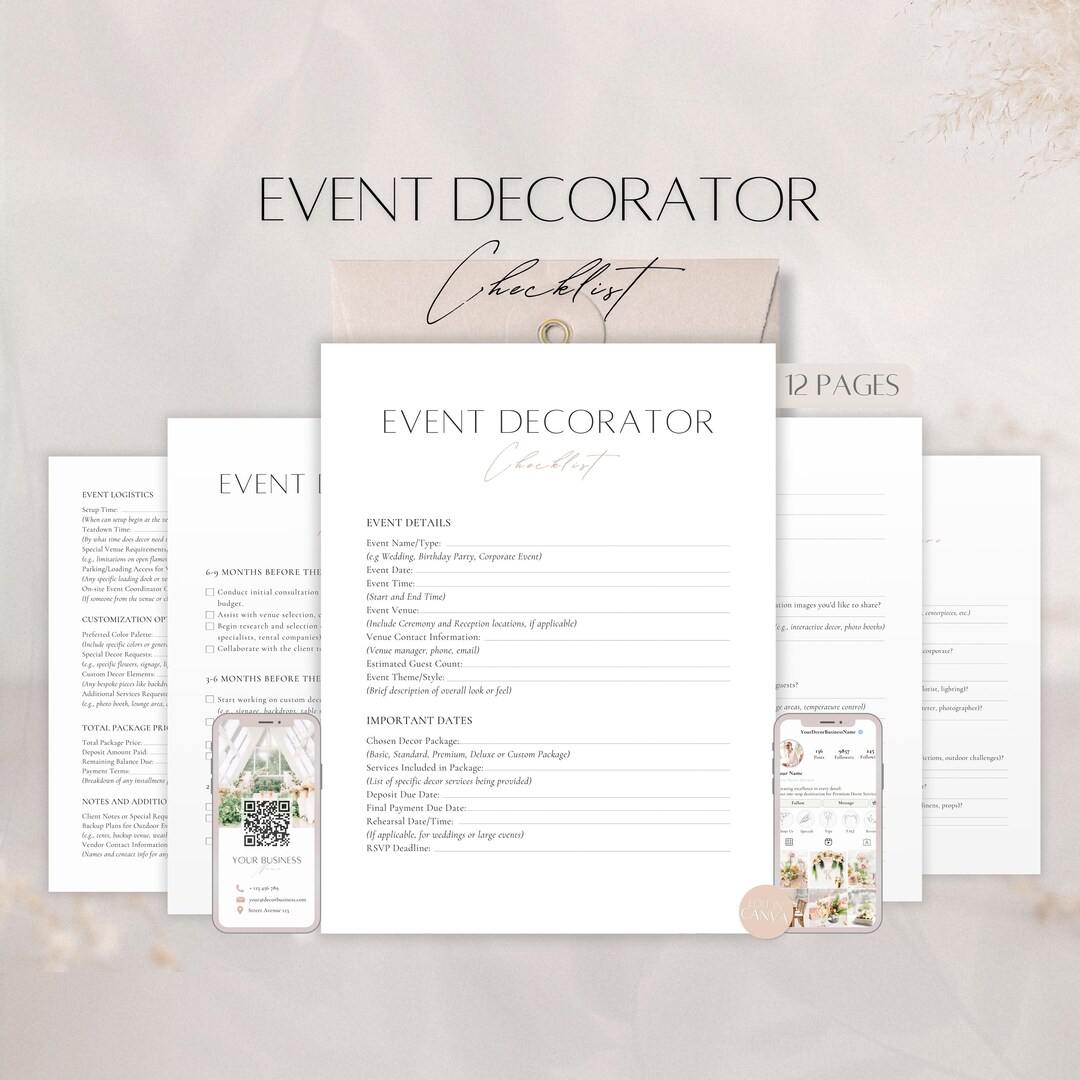 Event Decorator Checklist Template, Editable Event Decor Consultation ...