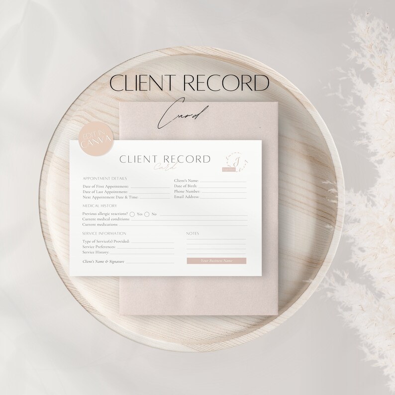 Client Record Card Template, Editable Client Service Appointment ...