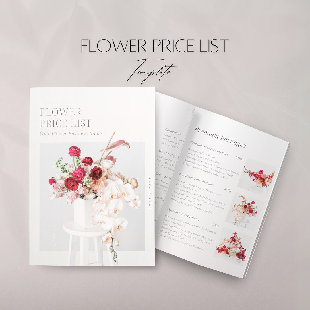 Florist Price List Template, Editable Flower Pricing Menu, Professional ...