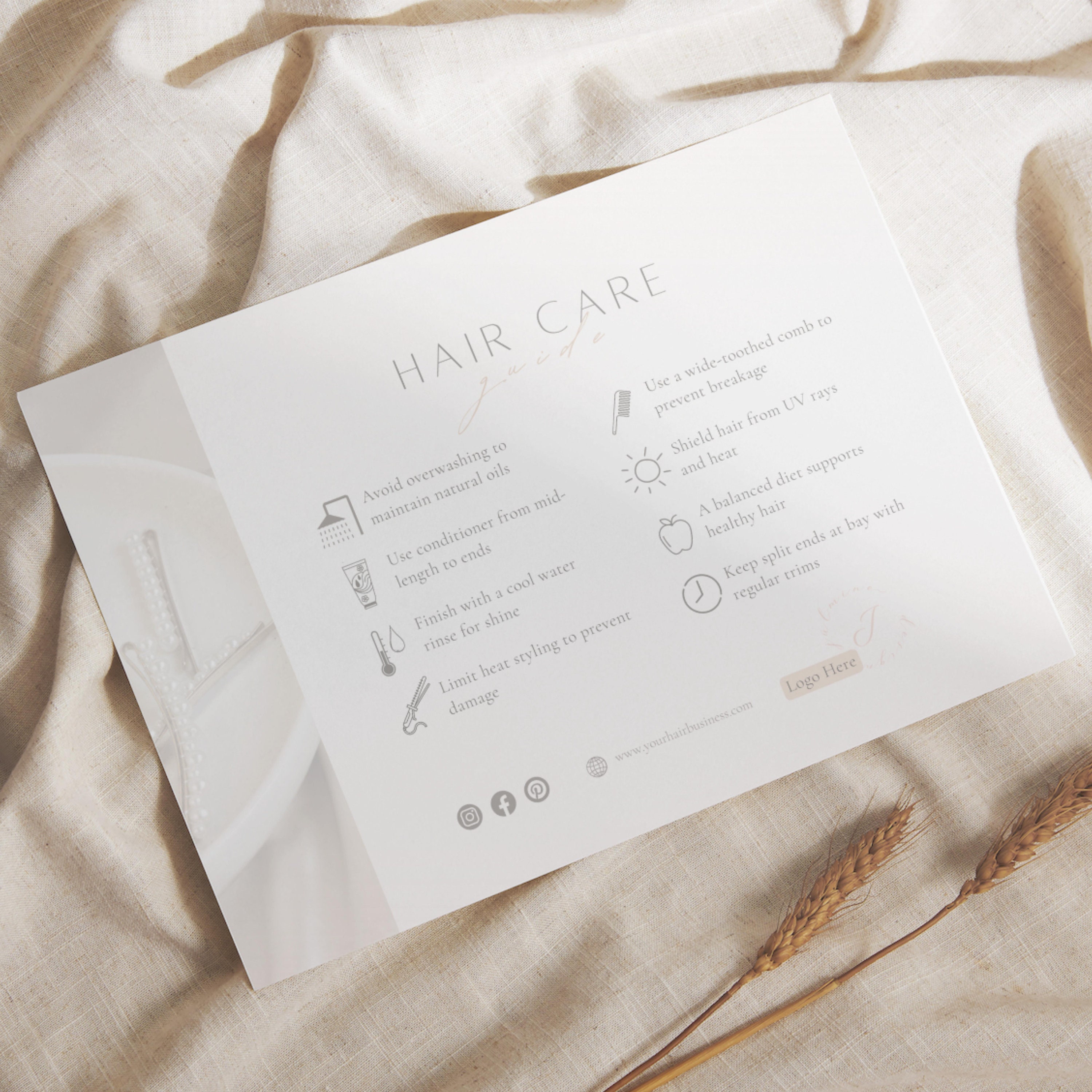 Hair Care Card Template, Instructions Card for Hair Clients ...