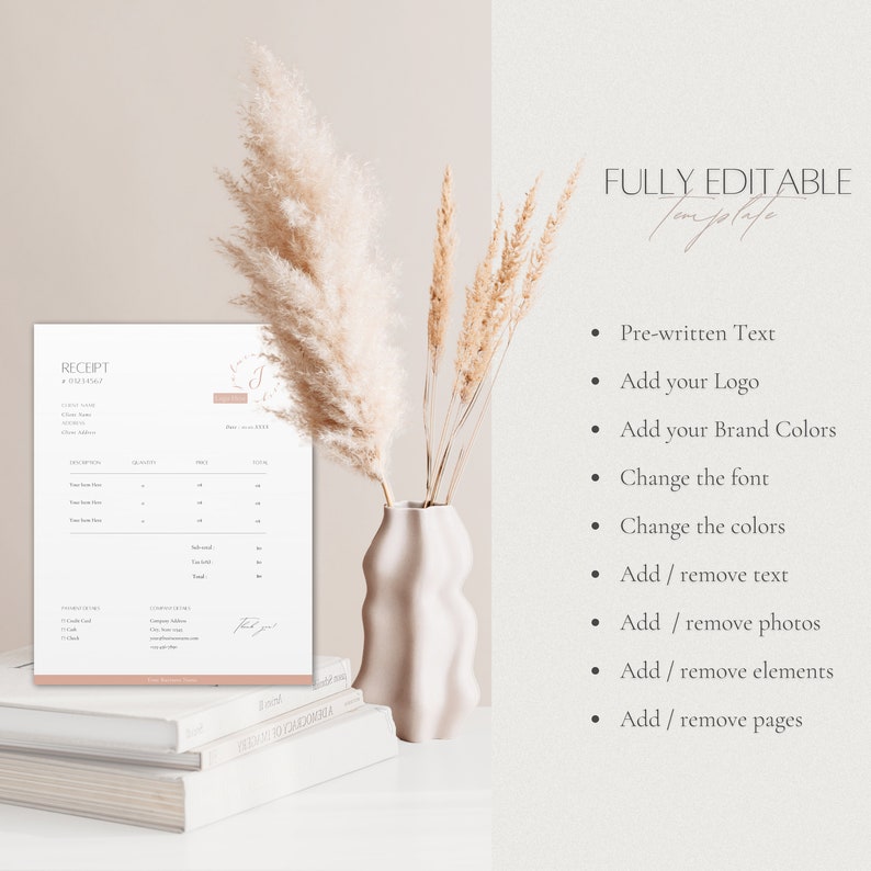 Receipt Template, Editable Receipt for Clients, Printable Billing Form ...
