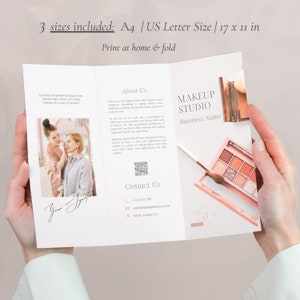 Makeup Trifold Brochure Template, Editable Makeup Artist Booklet ...