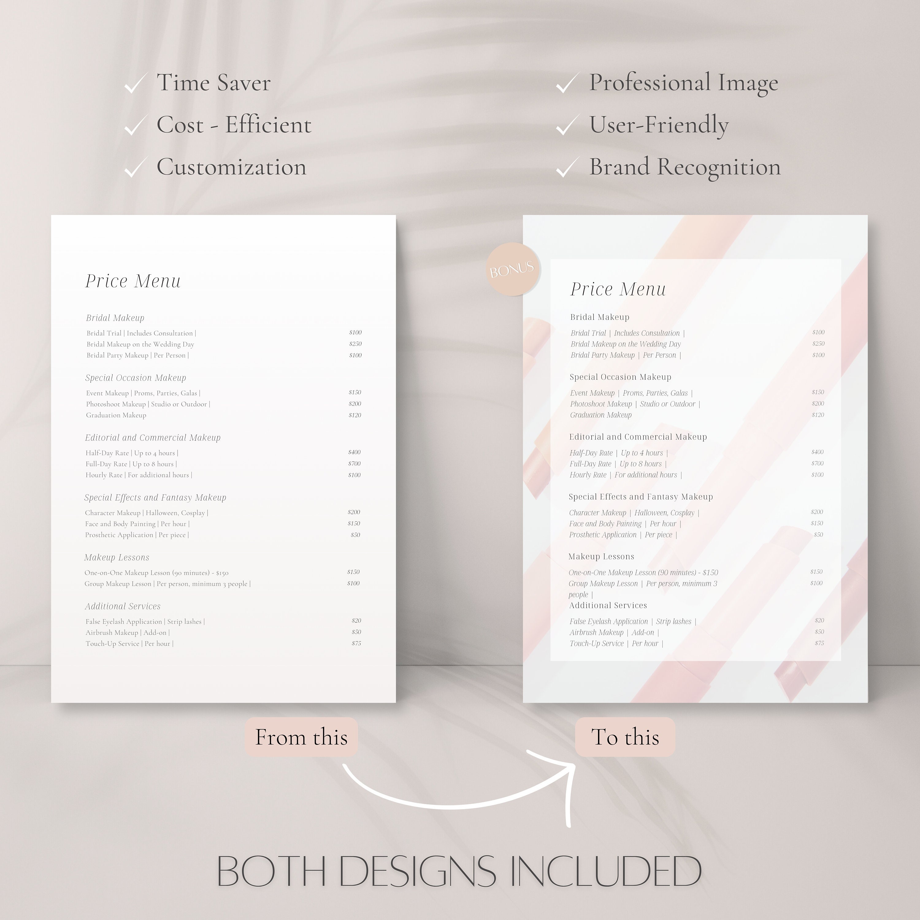 Makeup Price List Template, Editable Makeup Artist Pricing Menu ...