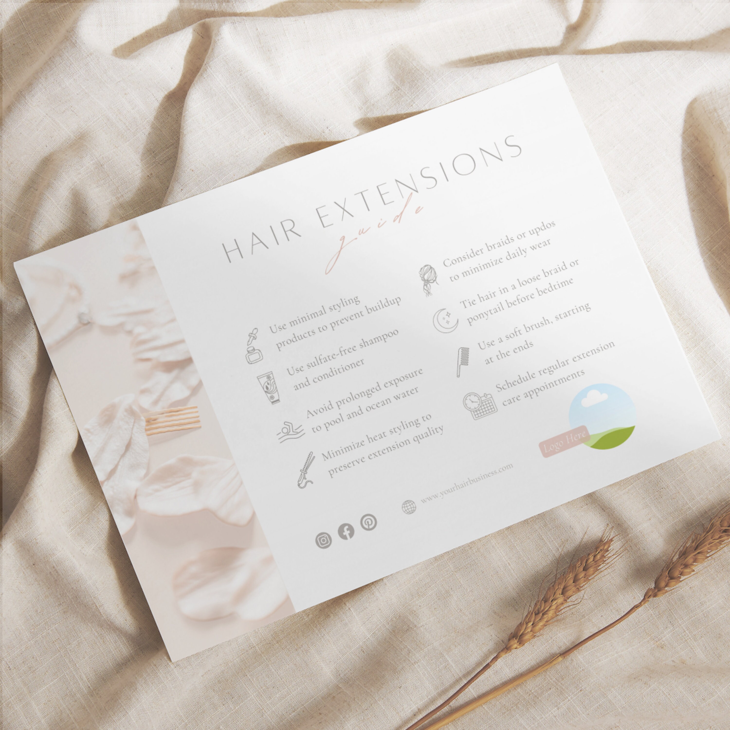 Hair Extensions Care Card Template, Editable Hairdresser Instructions ...