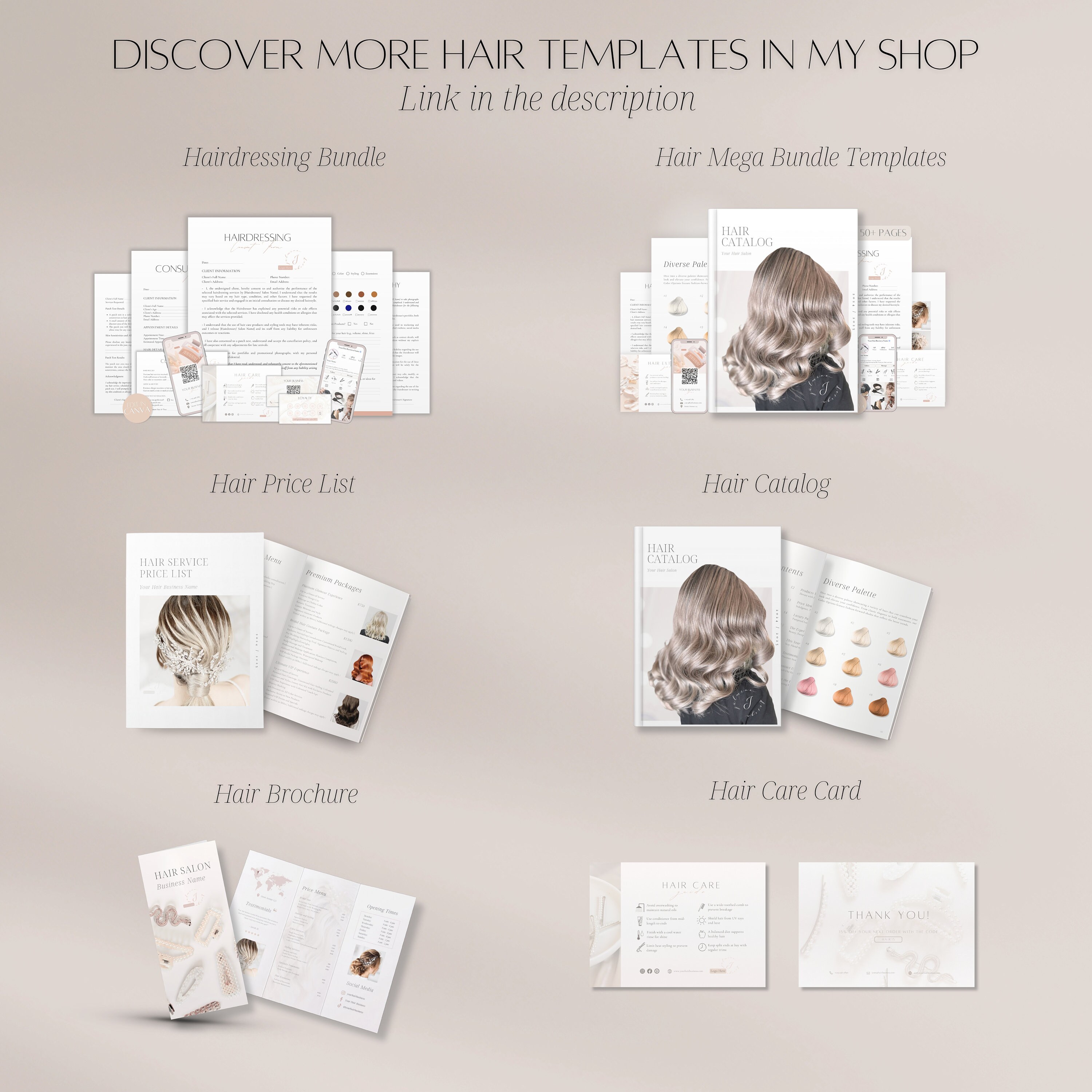 Hairdressing Instagram Business Card Template, Editable Beauty Hair ...