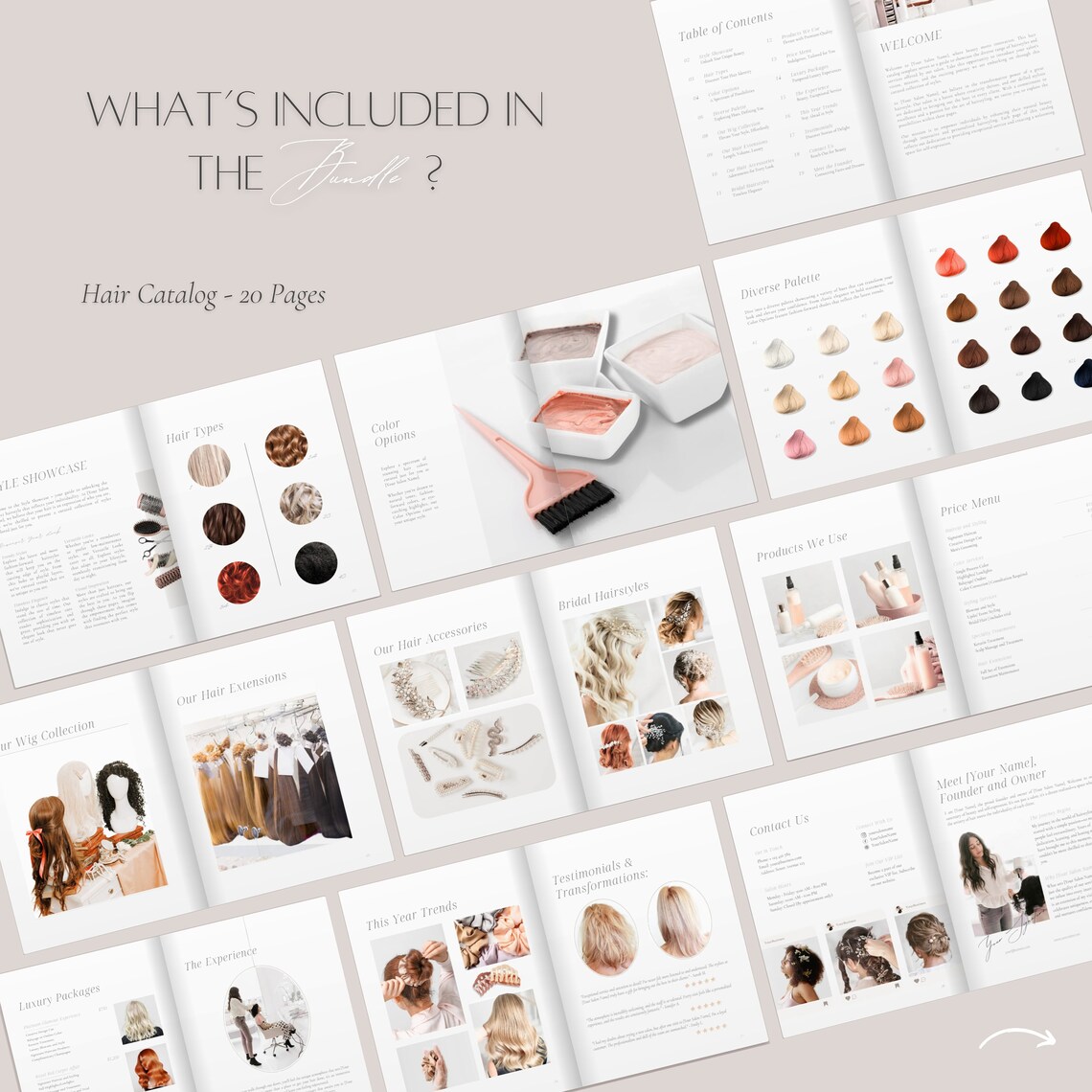 Hairdressing Mega-bundle Templates, Editable Hairstylist Catalog ...