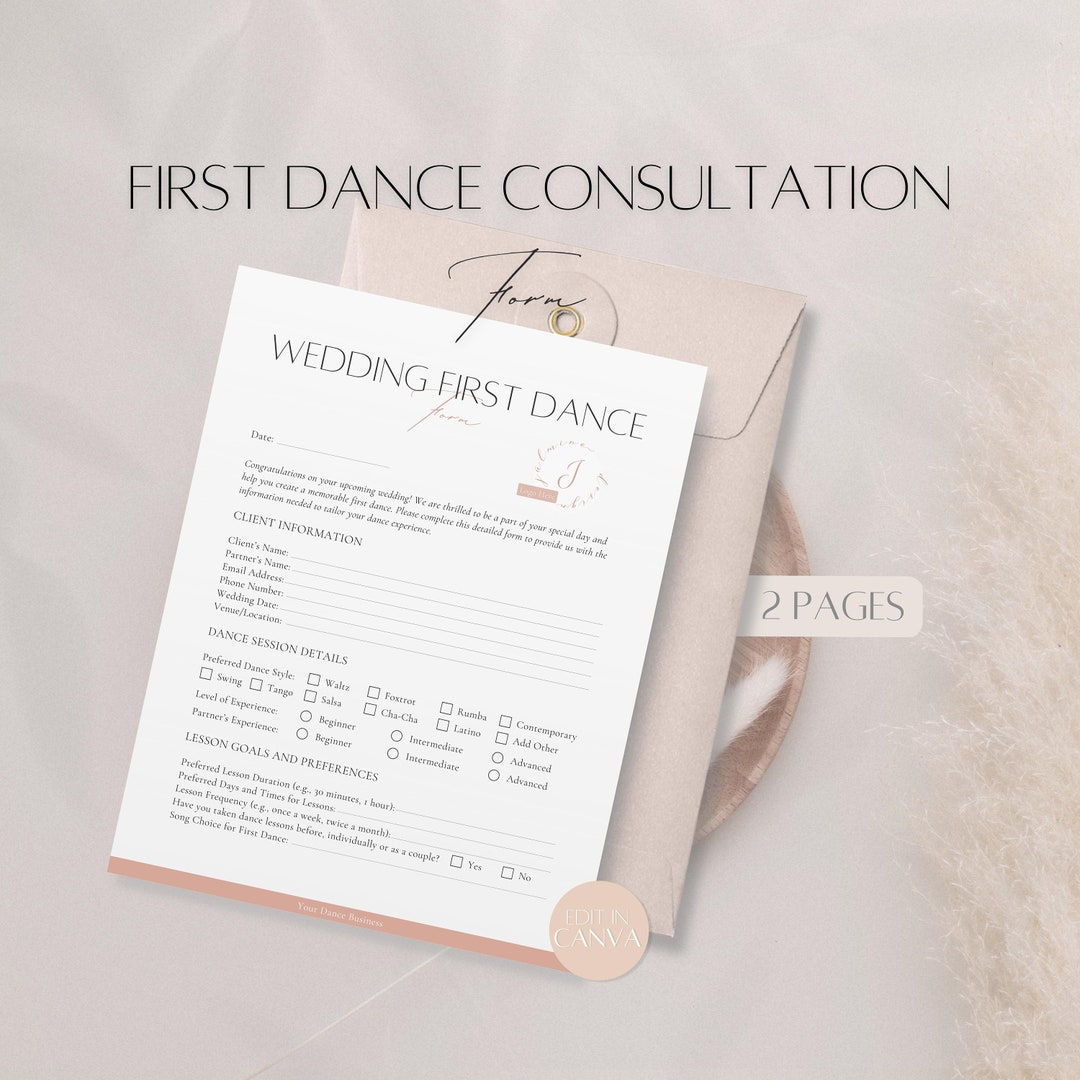 Dance Choreographer Consultation Form, Editable Wedding First Dance ...