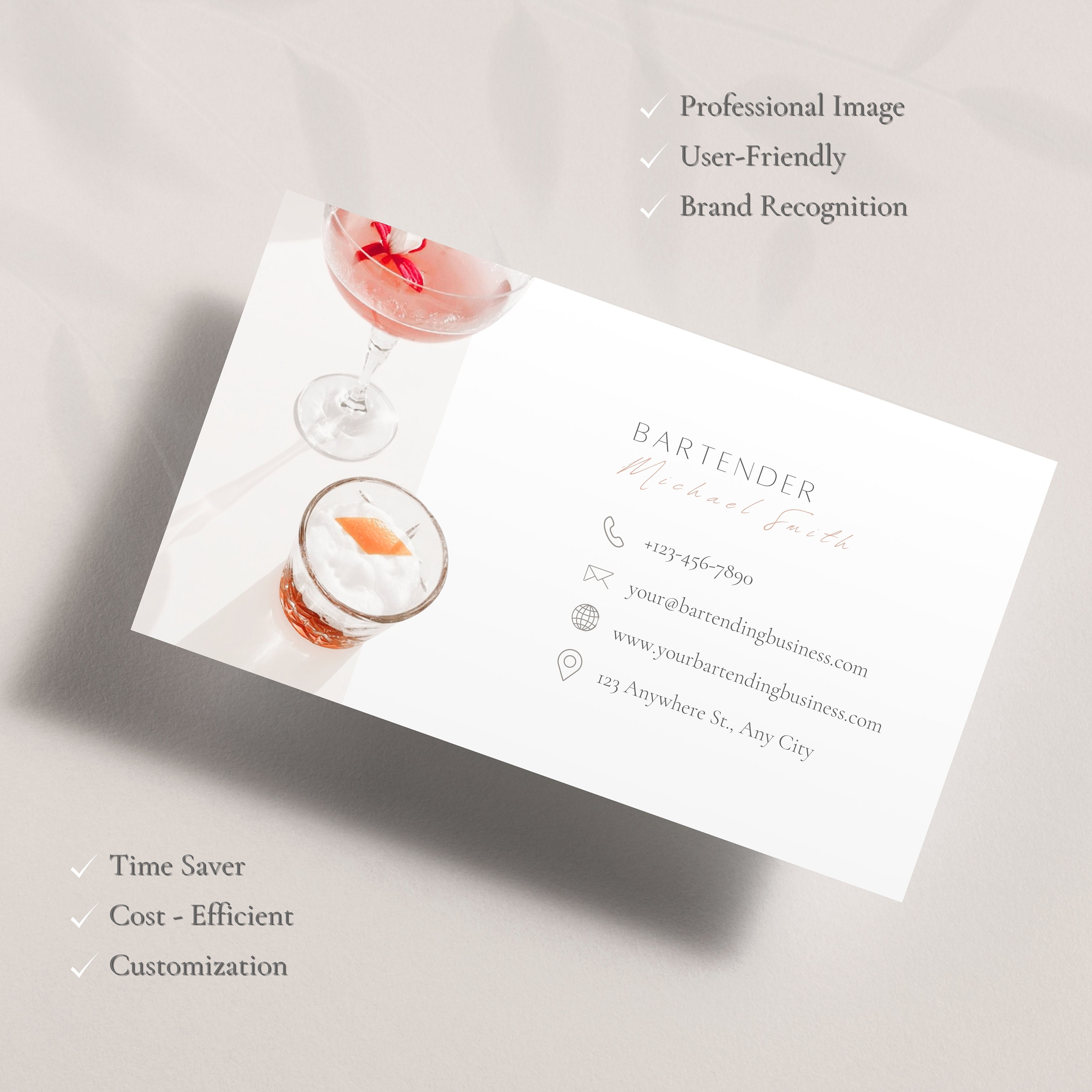 Bartender Business Card Template, Editable Mobile Bar Info Card Design ...
