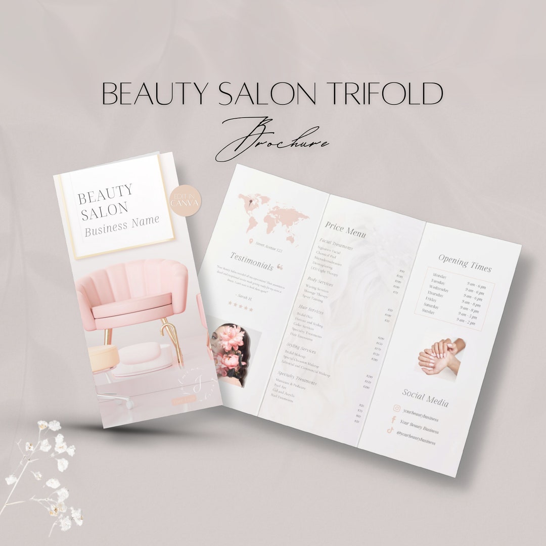 Beauty Salon Trifold Brochure Template, Editable Esthetician Booklet ...
