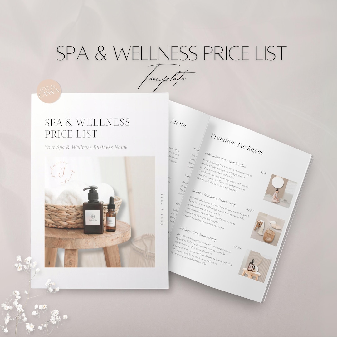 Spa & Wellness Price List Template, Editable Beauty Services Pricing ...