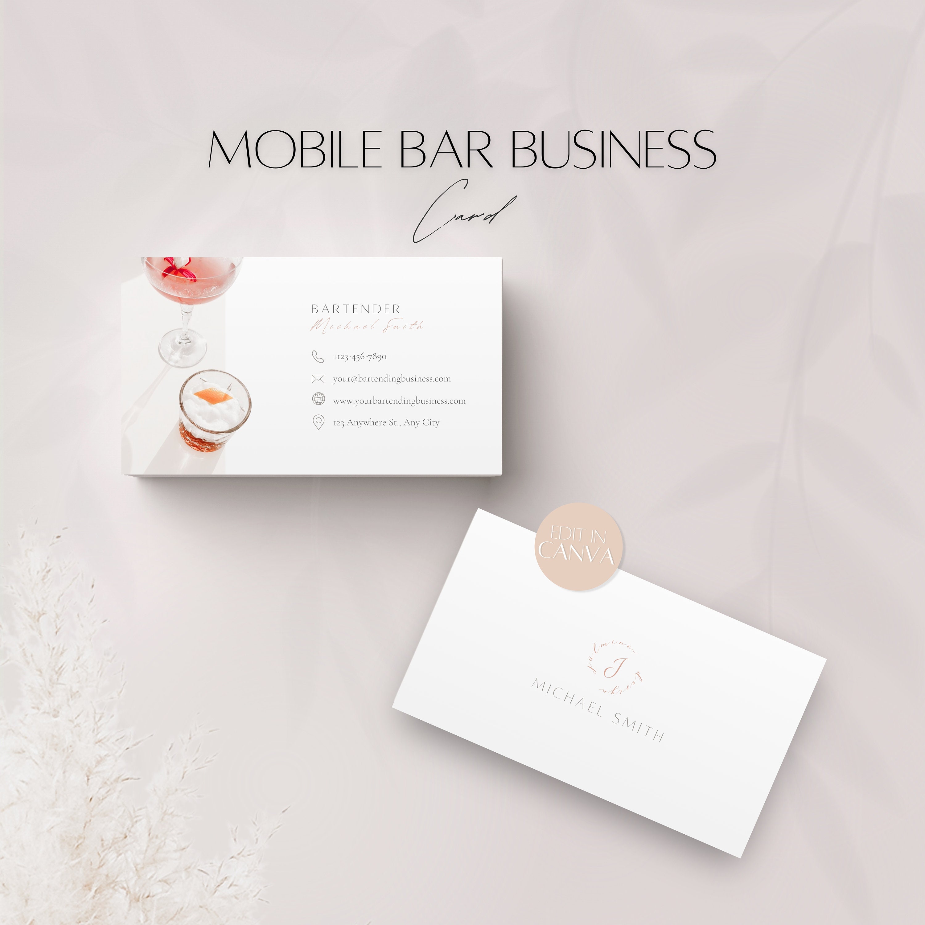 Bartender Business Card Template, Editable Mobile Bar Info Card Design ...
