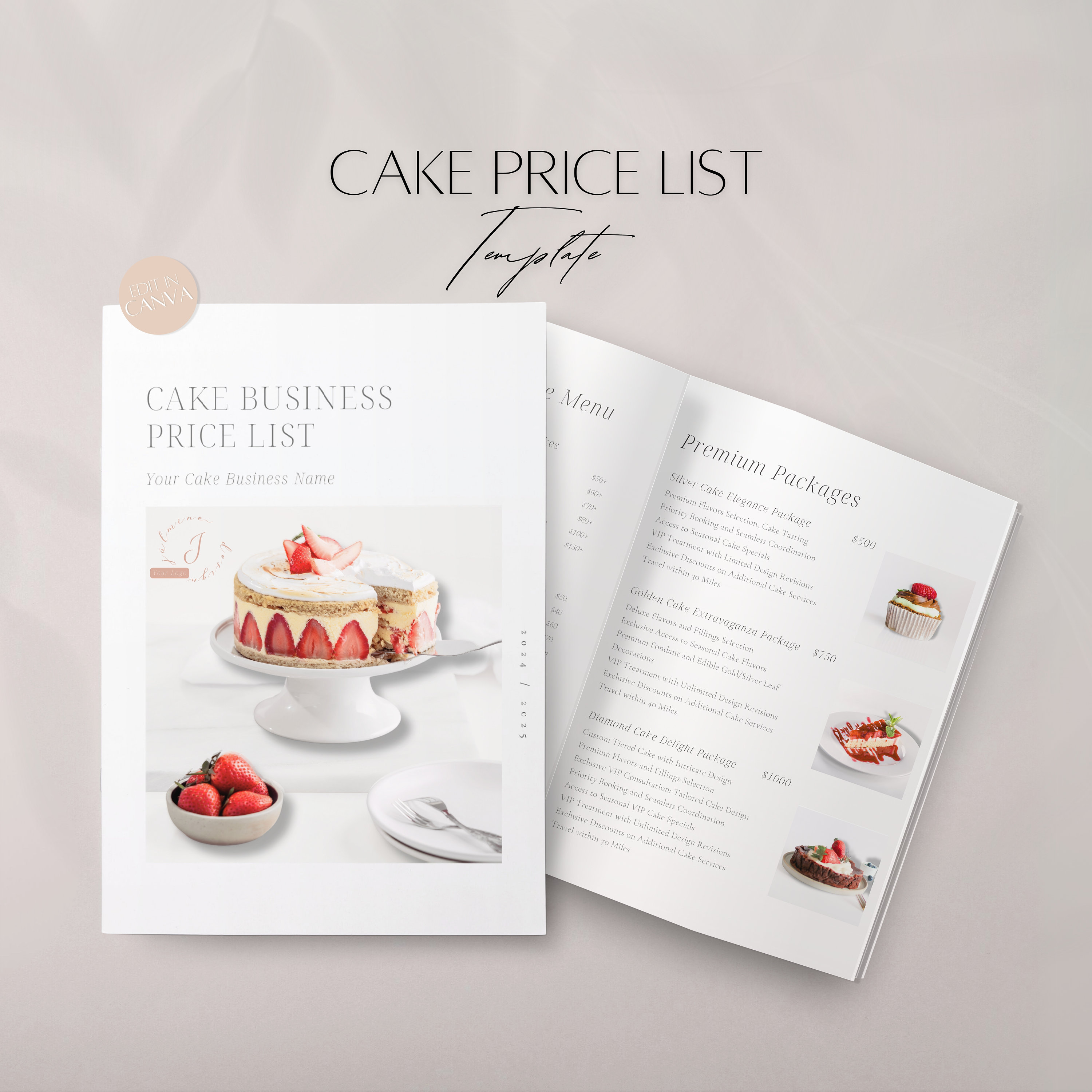 Cake Business Price List Template, Editable Baker Pricing Menu File ...