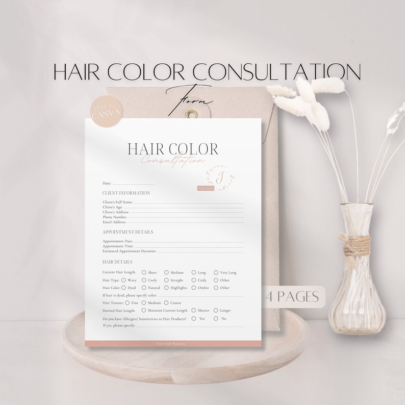 Hair Color Consultation Form, Editable Client Hair Coloring Services ...