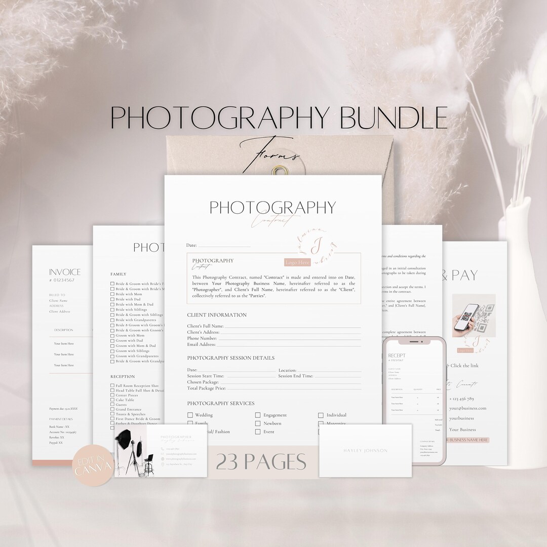 Photography Business Bundle Forms, Editable Photographer Contract ...