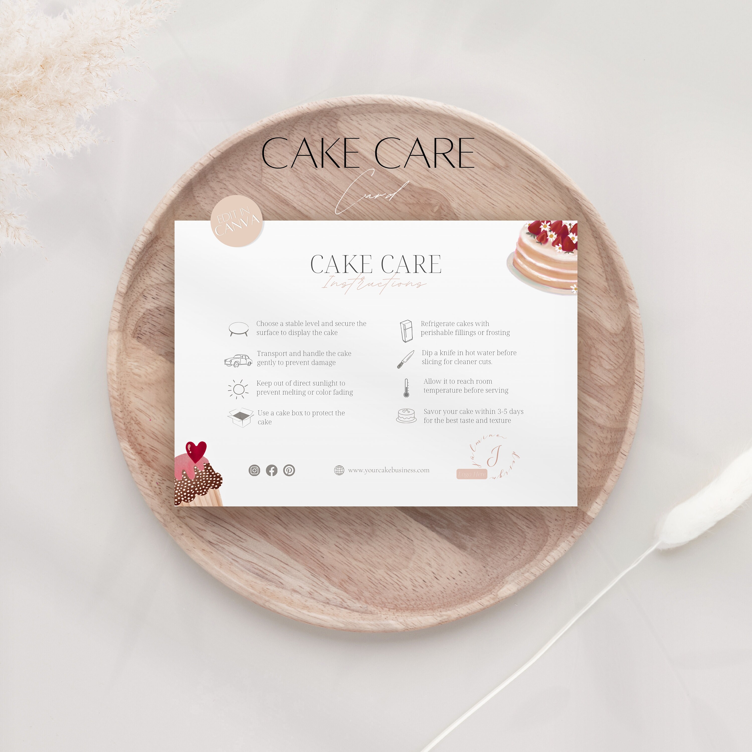 Cake Instructions Card Template, Editable Bakery Cake Card ...