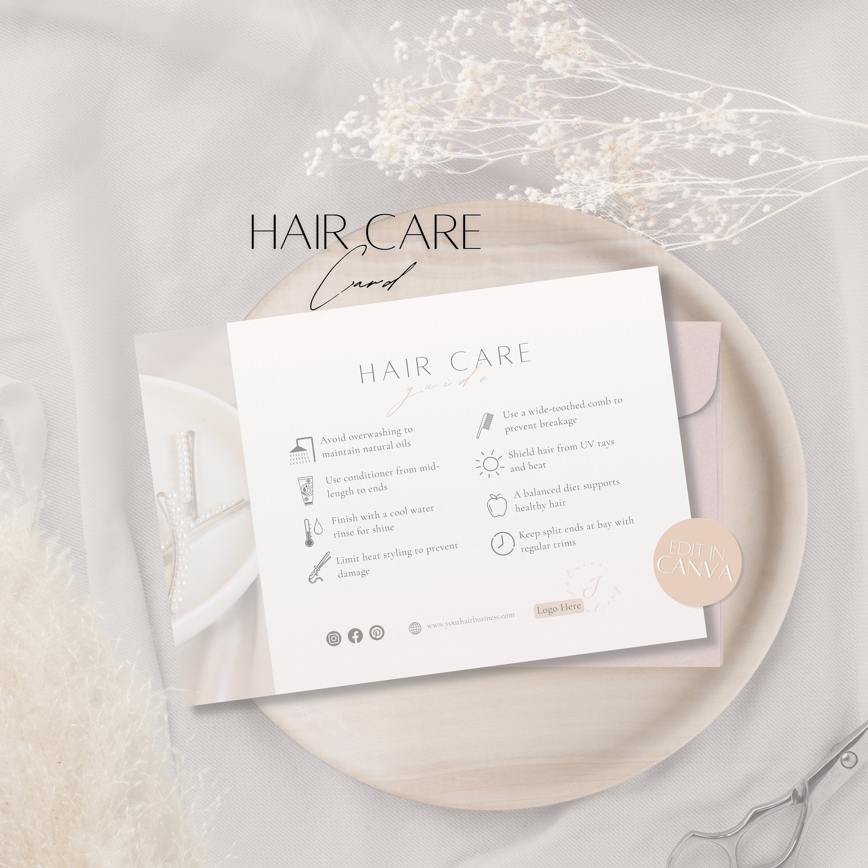 Hair Care Card Template, Instructions Card for Hair Clients ...