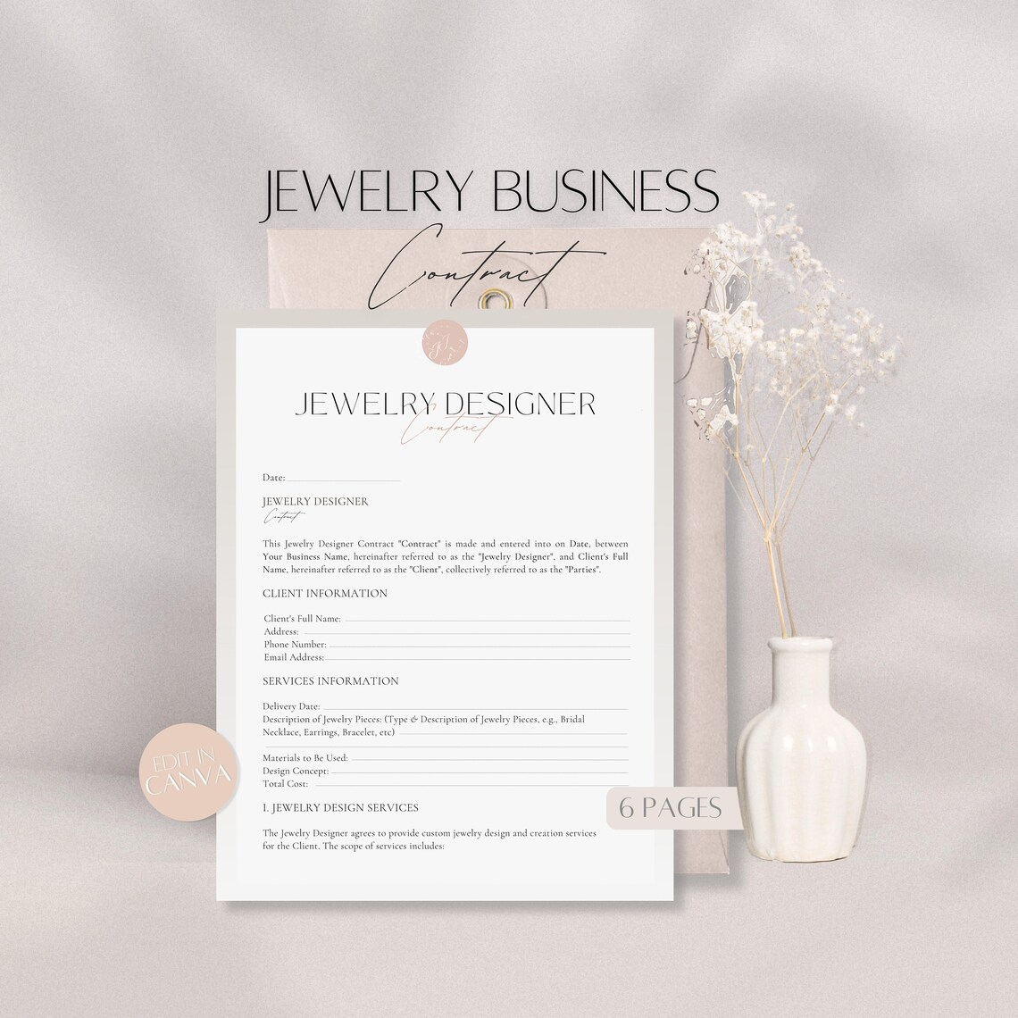 Jewelry Business Contract Template, Jewelry Designer Contract ...