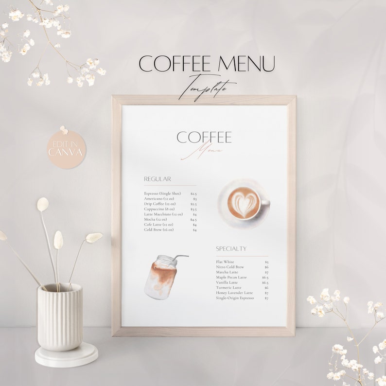 Coffee Menu Template, Editable Barista Price List Print, Premium Cafe ...