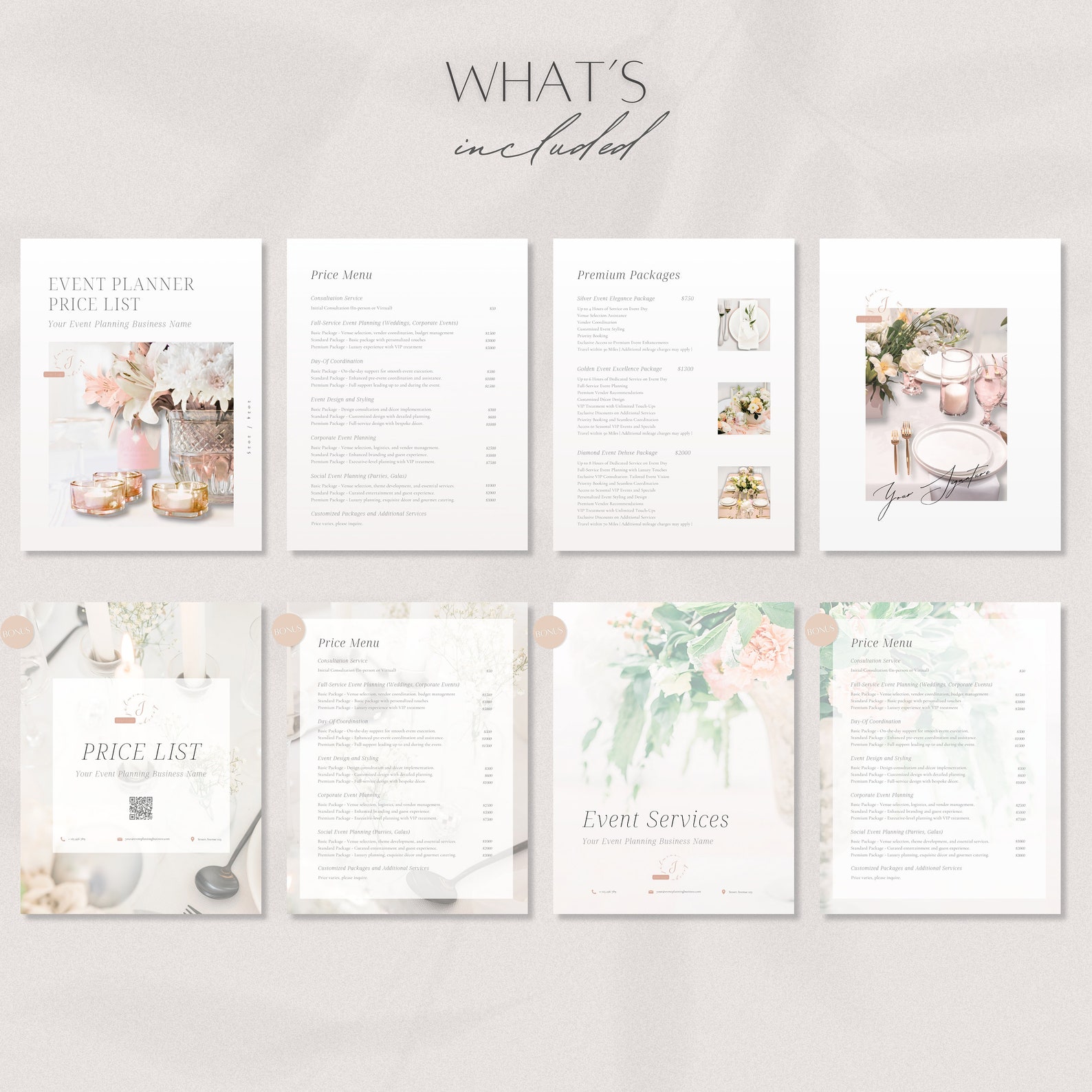 Event Services Price List Template, Editable Event Planner Pricing Menu ...